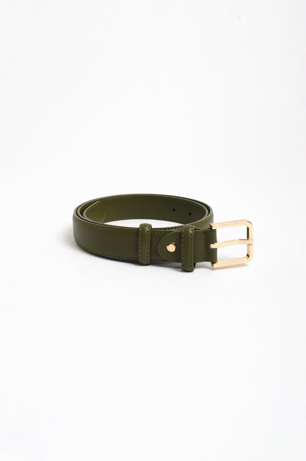 Riley Metal Buckle Jeans Belt in Olive/Gold | adorne