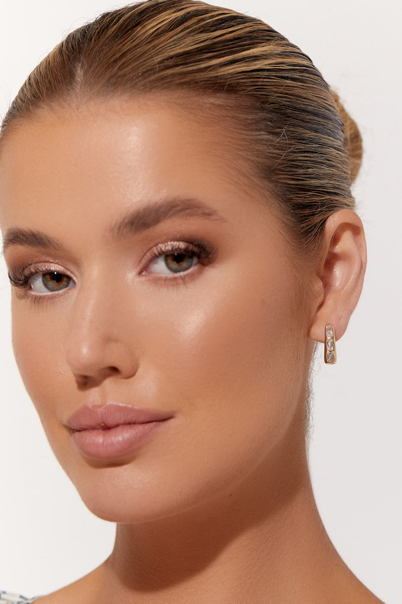Inset Jewel Mini Hoops in Crystal Gold | adorne