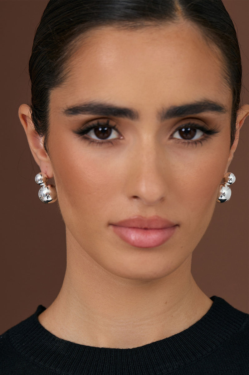 Double Ball Drop Earrings in Silver | adorne