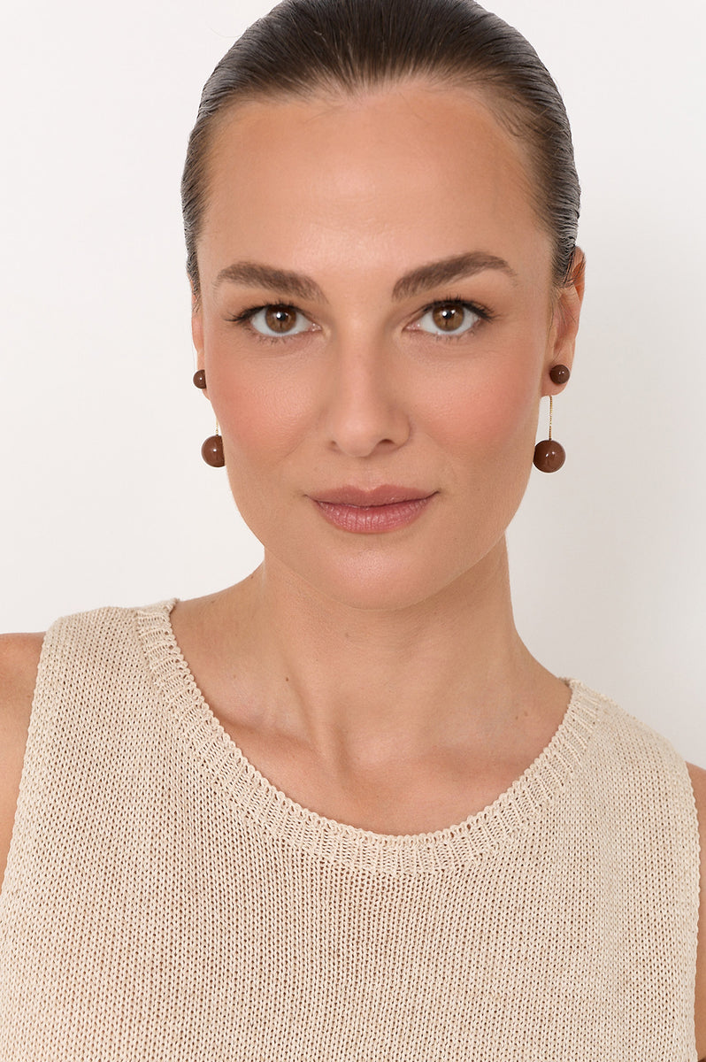 Two Part Resin Ball Event Earrings in Choc/Gold | adorne