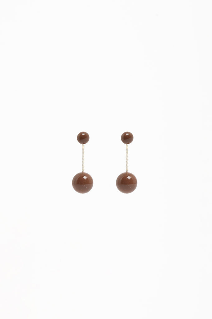 Two Part Resin Ball Event Earrings in Choc/Gold | adorne