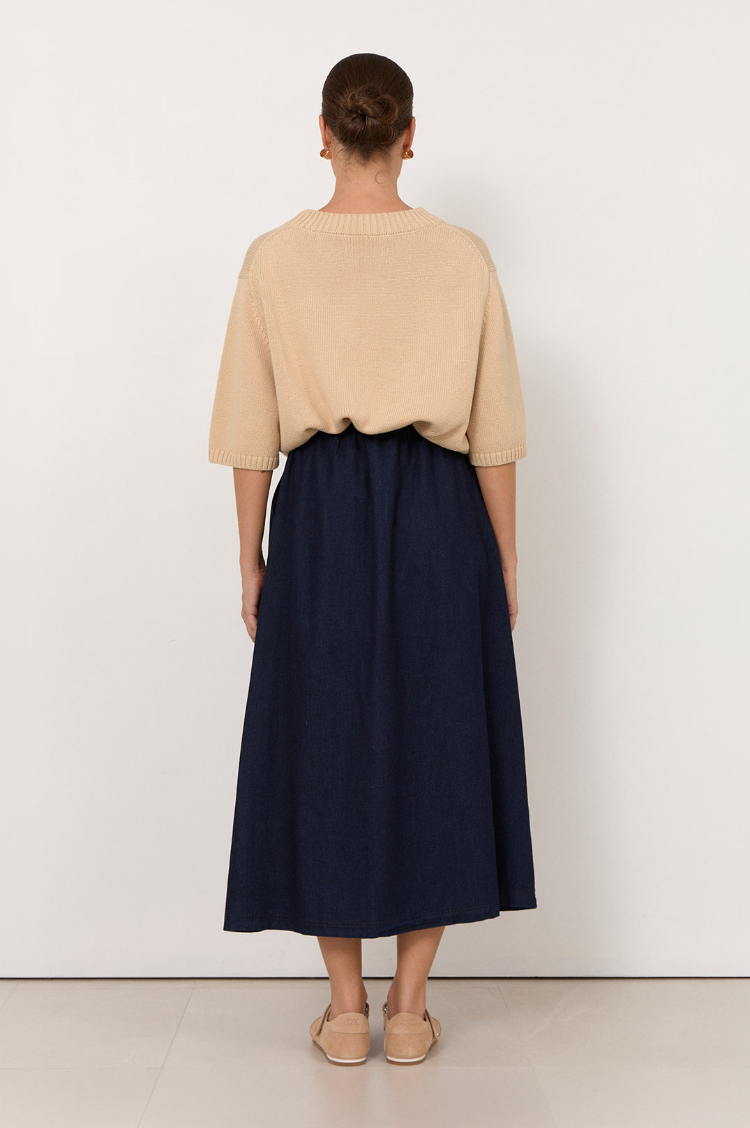 Aspyn Light Weight Denim Midi Skirt in Denim | adorne