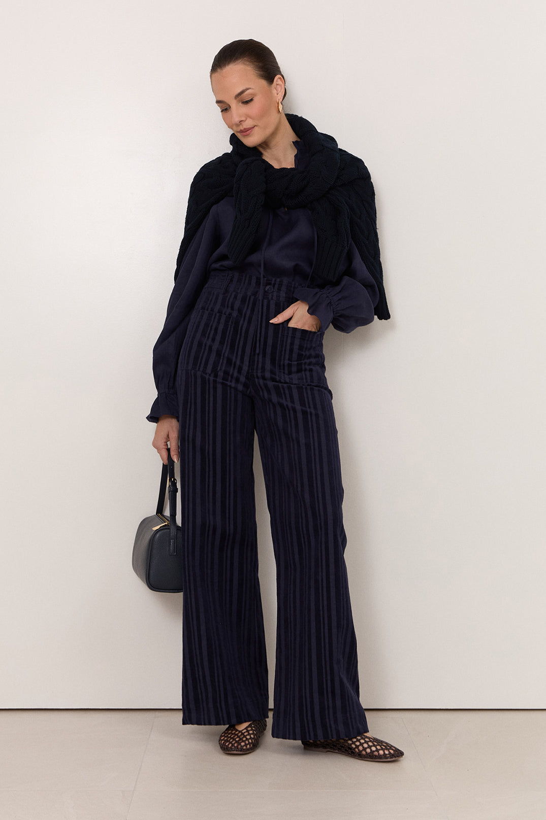 Lucy Corduroy Stripe Pant in Navy | adorne