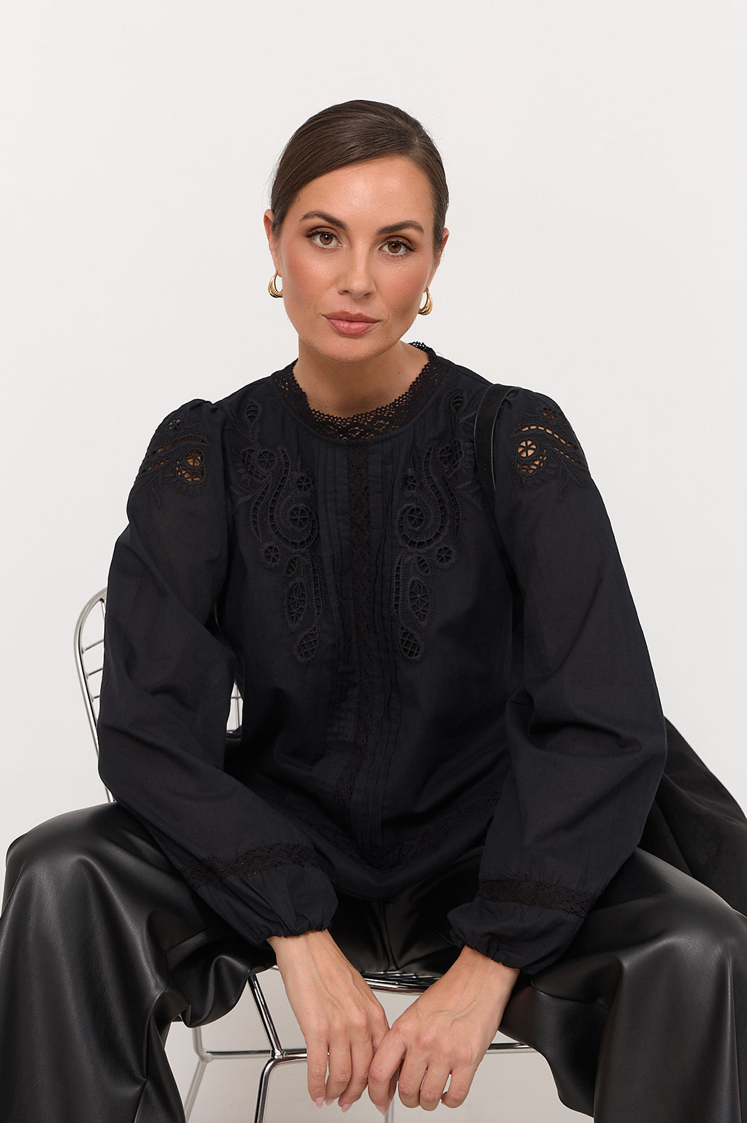 Lou Cut Out Lace Top in Black | adorne