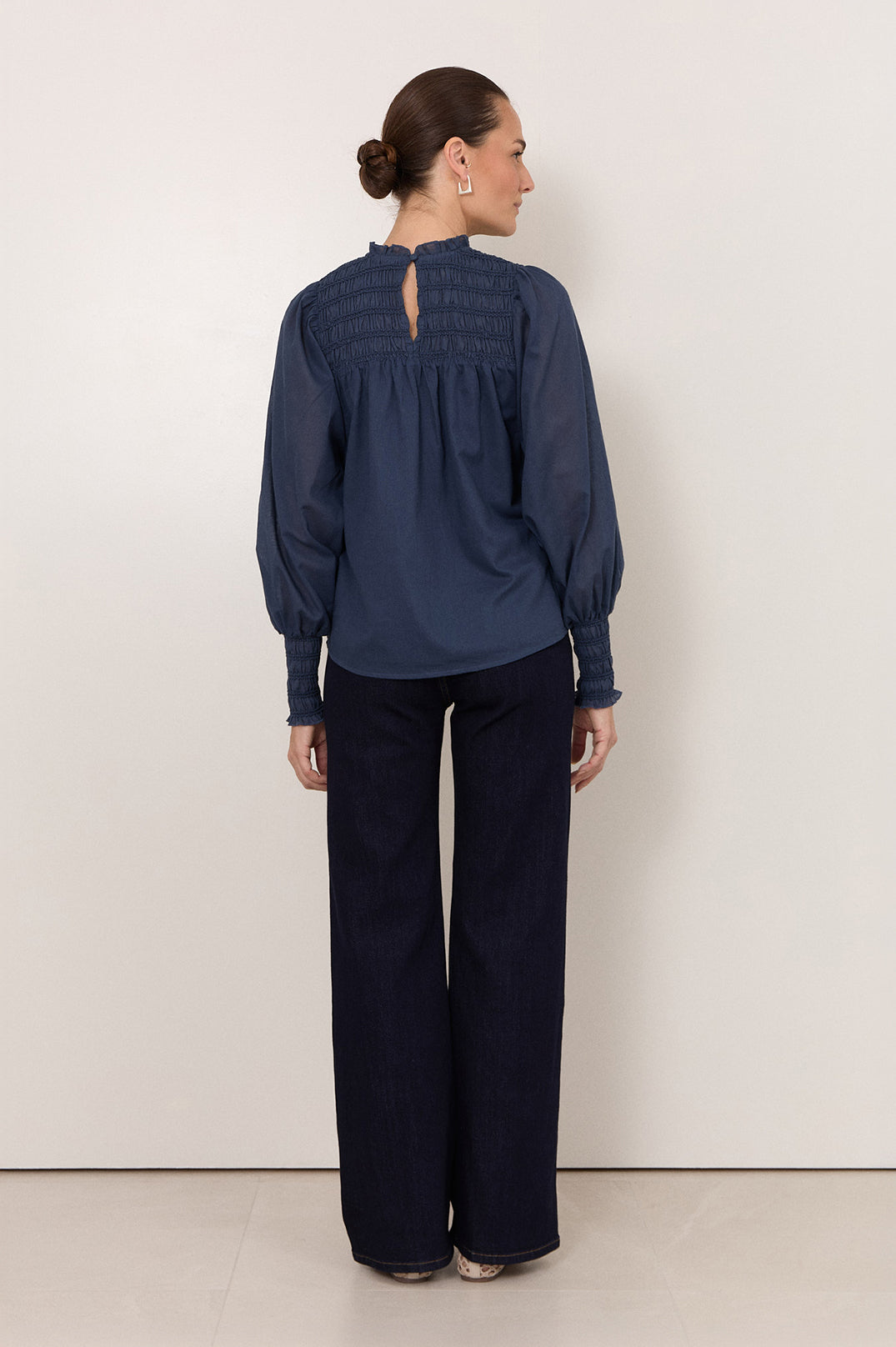 Valentina Shirred Top in Navy | adorne