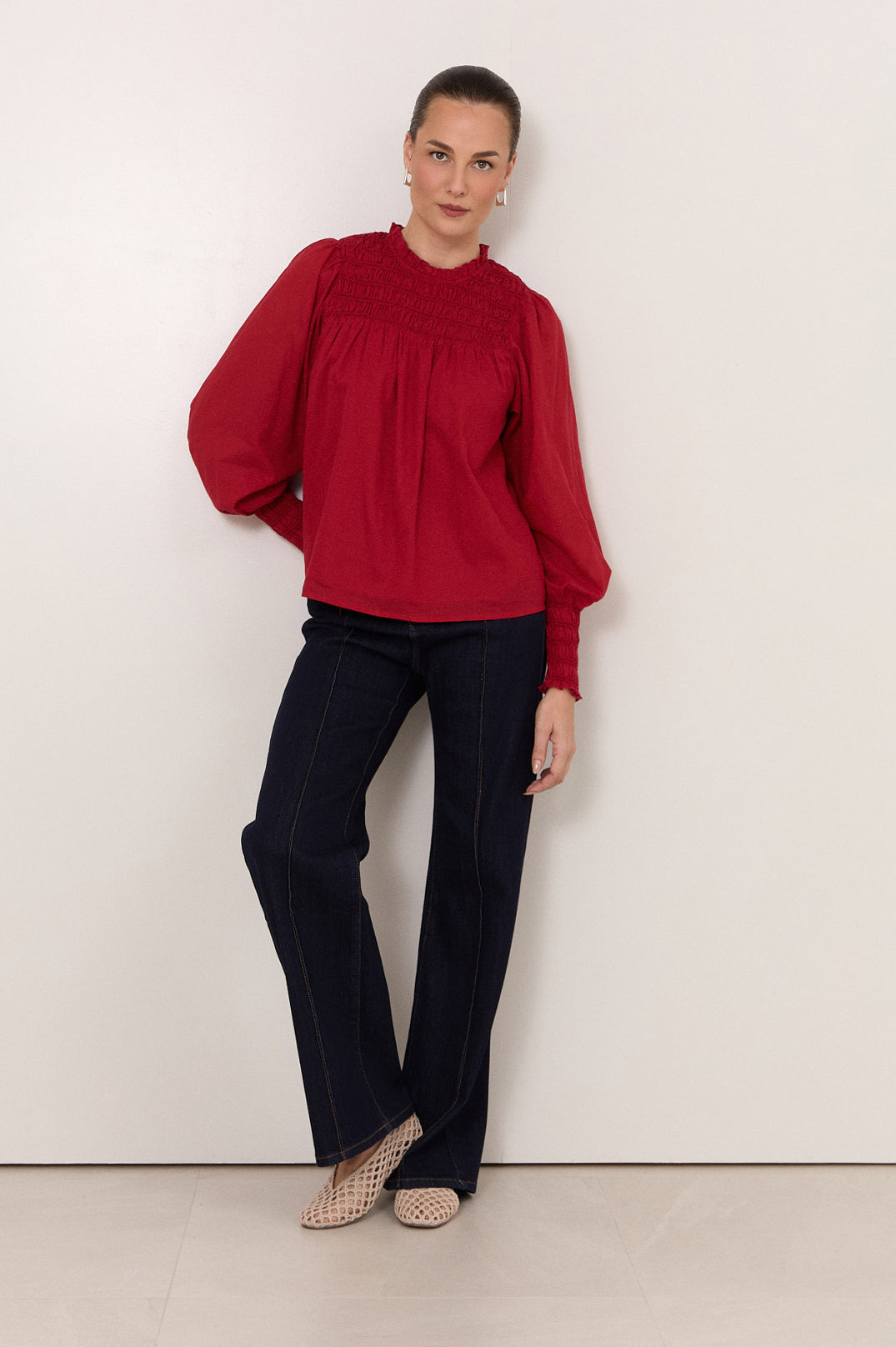 Valentina Shirred Top in Red | adorne