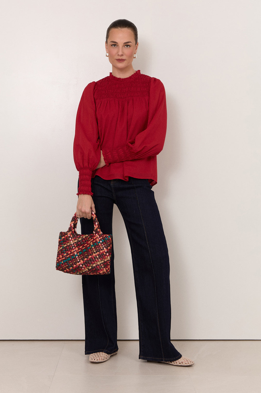 Valentina Shirred Top in Red | adorne