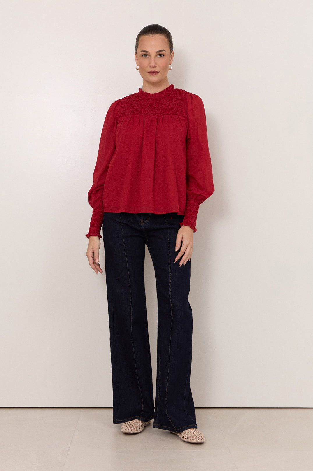 Valentina Shirred Top in Red | adorne