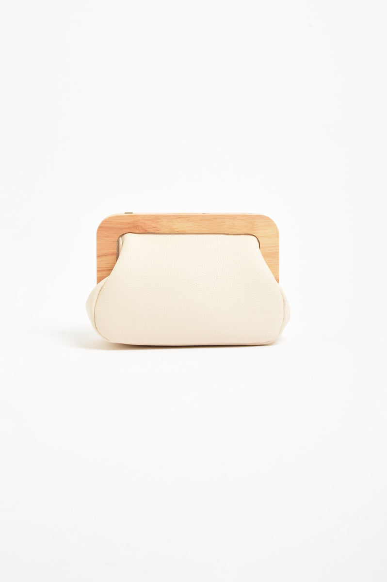 Kimmi Timber Frame Clutch in Off White | adorne